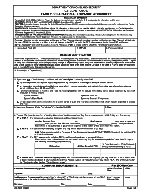Fillable Online family separation allowance worksheet. - Department of ...
