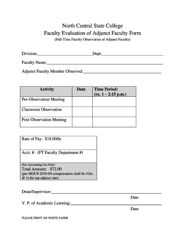 Fillable Online Faculty Evaluation of Adjunct Faculty Form Fax Email Print - pdfFiller