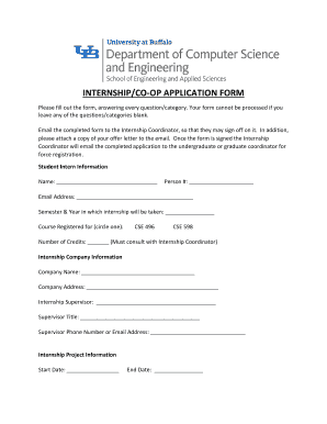 Fillable Online engineering buffalo INTERNSHIP/CO-OP APPLICATION FORM Fax Email Print - pdfFiller