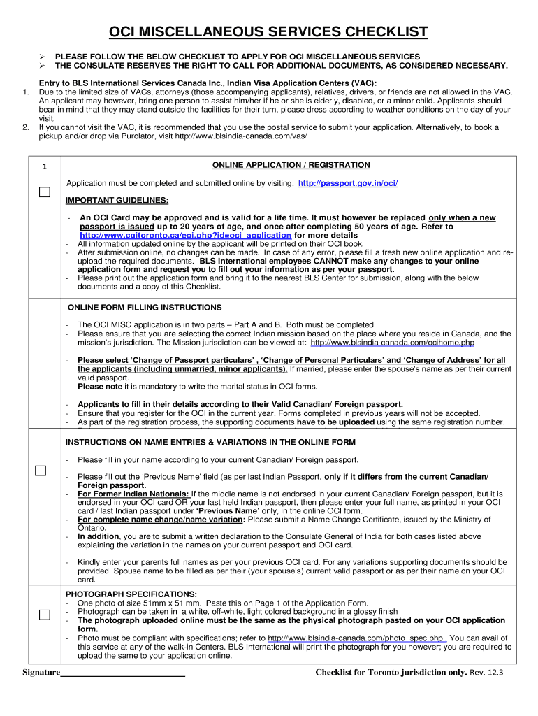 Oci Miscellaneous Services Checklist - Fill Online, Printable, Fillable ...