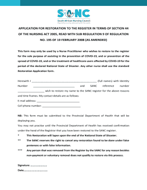 Fillable Online PDF APPLICATION FOR RESTORATION TO THE REGISTER IN ...