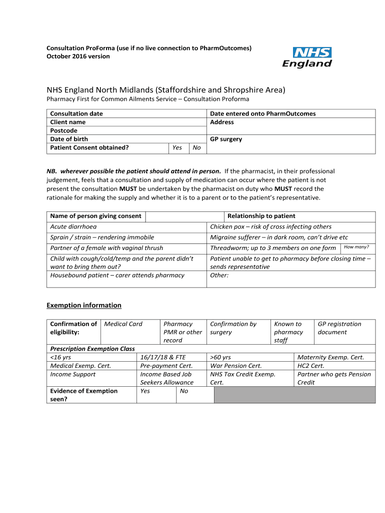 Fillable Online NHS England North Midlands (Staffordshire and ...