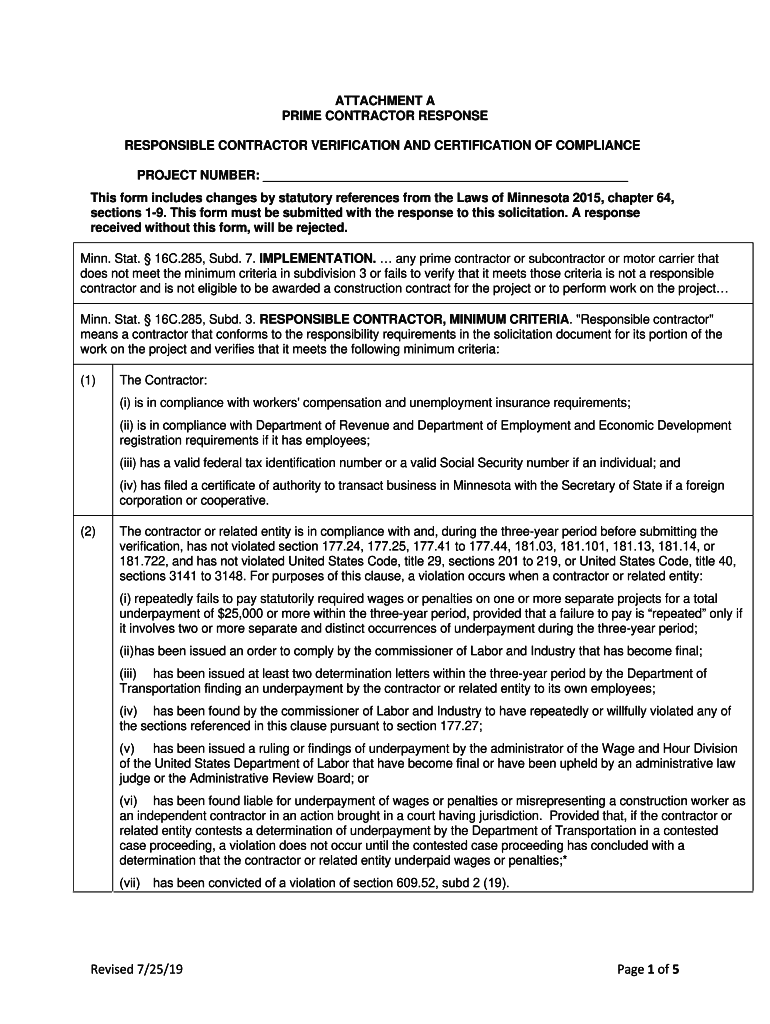 Fillable Online RESPONSIBLE CONTRACTOR VERIFICATION AND CERTIFICATION ...