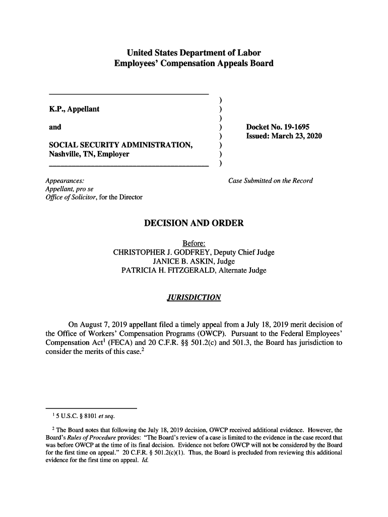 Fillable Online 19-1695: K.P. and SOCIAL SECURITY ADMINISTRATION ...