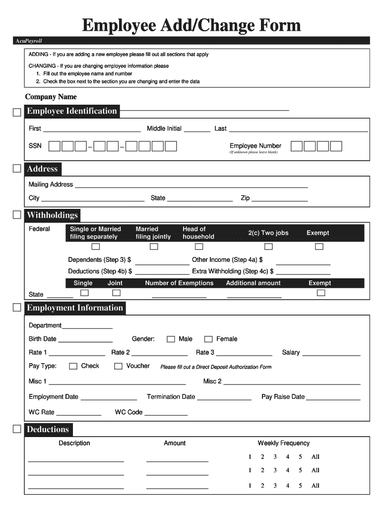 Fillable Online Employee Add/Change Form Fax Email Print - pdfFiller