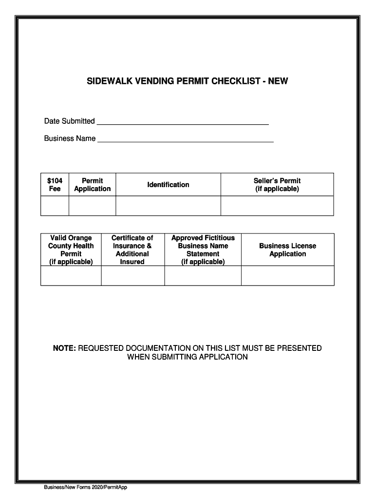 Fillable Online SIDEWALK VENDING PERMIT CHECKLIST - NEW Fax Email Print ...