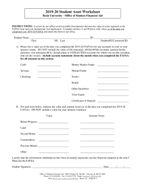 Fillable Online 2019-20 Student Asset Worksheet Fax Email Print - pdfFiller
