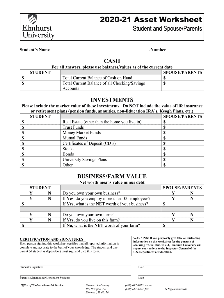 Fillable Online 2020-21 Asset Worksheet Fax Email Print - pdfFiller