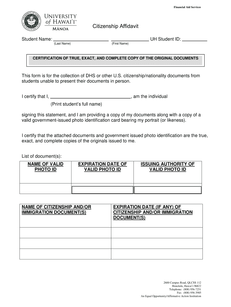 Fillable Online citizenship and immigration status affidavit - Brandman ...