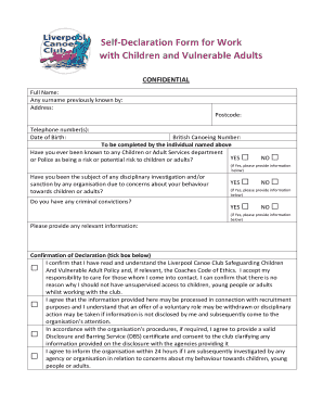 Fillable Online Self-Declaration Form for Work with Children and ...