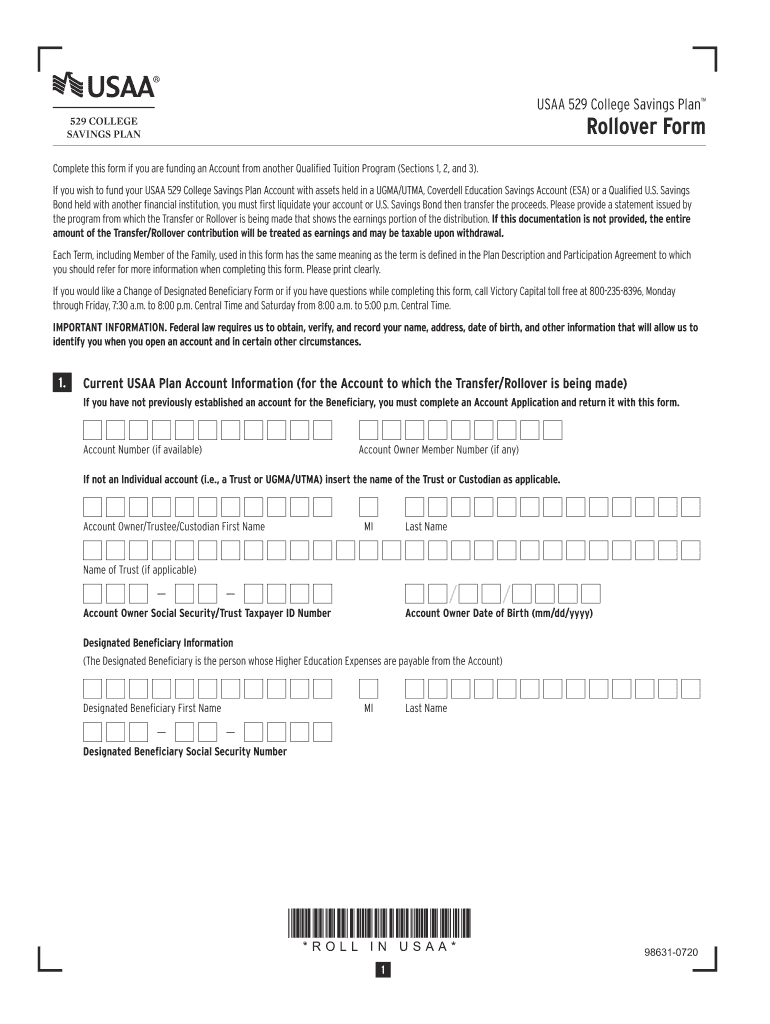 Fillable Online 529 College Savings Plan Rollover Form Fax Email Print ...