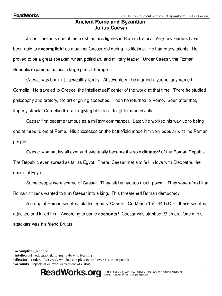 Fillable Online Ancient Rome and Byzantium - Julius Caesar, Third Grade ...
