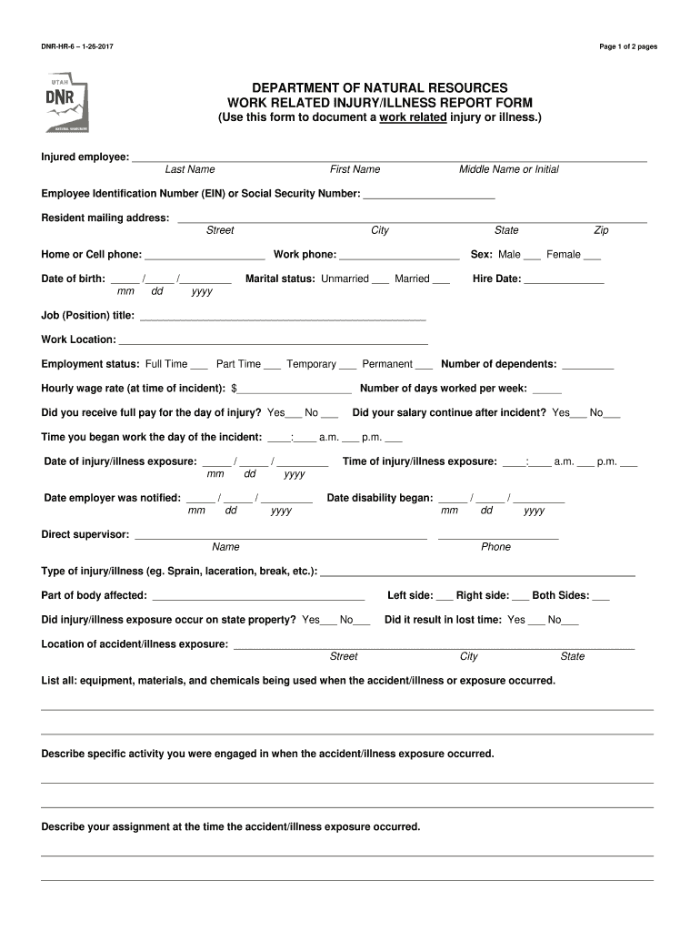 Fillable Online gacc nifc department of natural resources work related injury/illness report ...