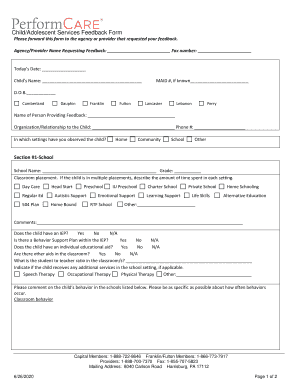 Fillable Online Child/Adolescent Services Feedback Form - PerformCare ...