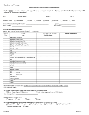 Fillable Online Child/Adolescent Services Request Submission Sheet ...