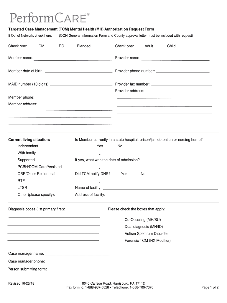 Fillable Online TCM MH Authorization Request Form - Providers ...