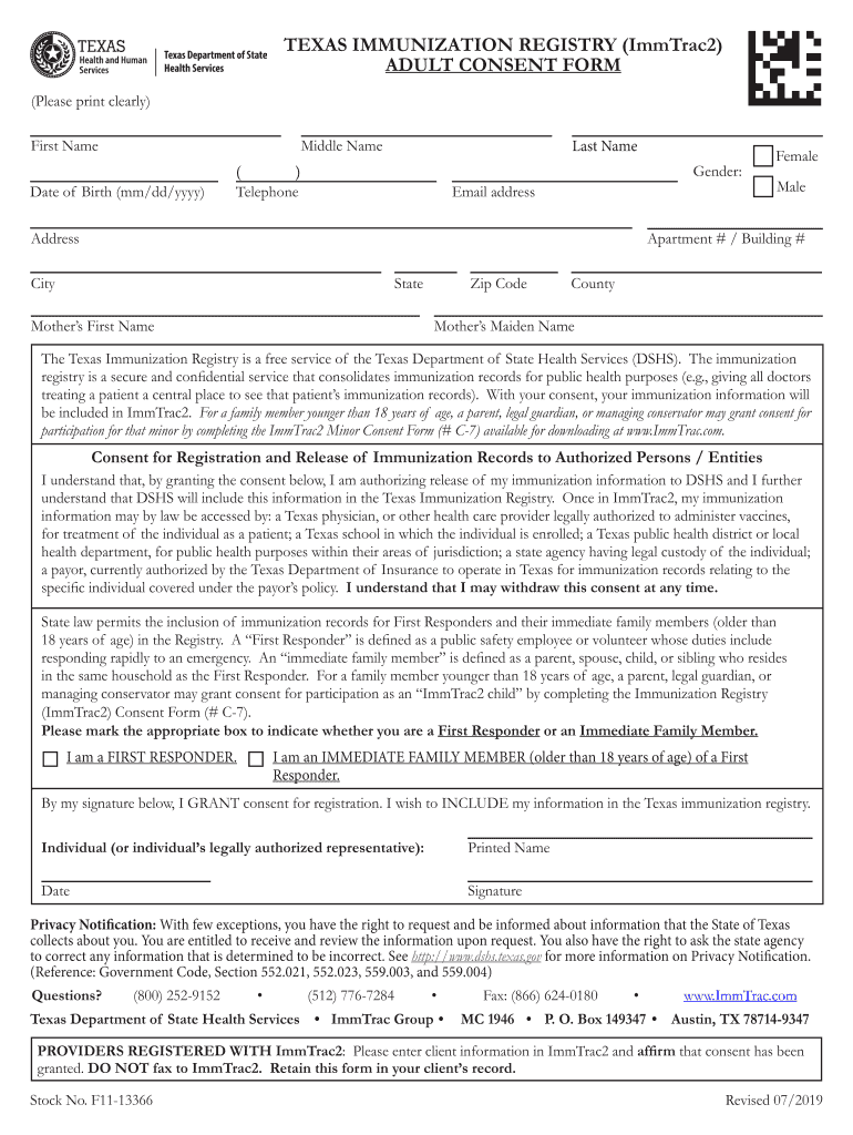 Fillable Online TEXAS IMMUNIZATION REGISTRY (ImmTrac2) Fax Email Print ...