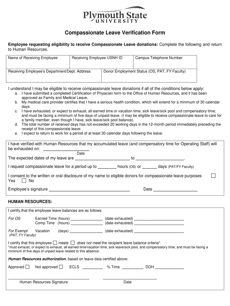 Fillable Online Compassionate Leave Verification Form Fax Email Print - pdfFiller