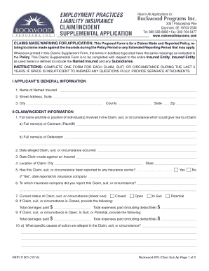 Fillable Online employment practices liability insurance claim/incident ...