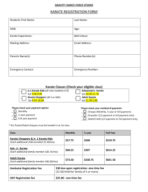 Fillable Online PDF karate registration form - Gravity Dance Force Fax ...