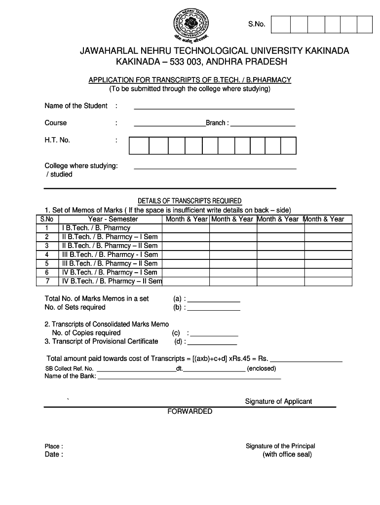 Fillable Online Fillable Online jntuk edu transcript applicationdocx ...