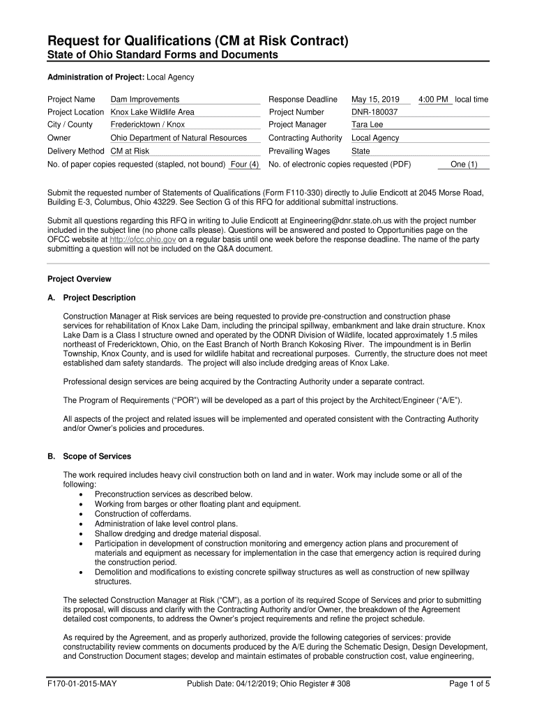 Fillable Online Request For Proposal (CM at Risk Contract) - City of ...