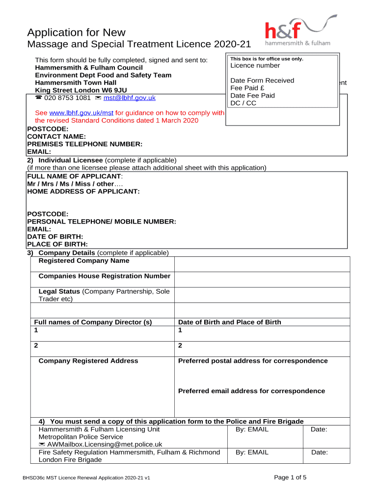 MST New Licence Application 2020-21 Doc Template | pdfFiller