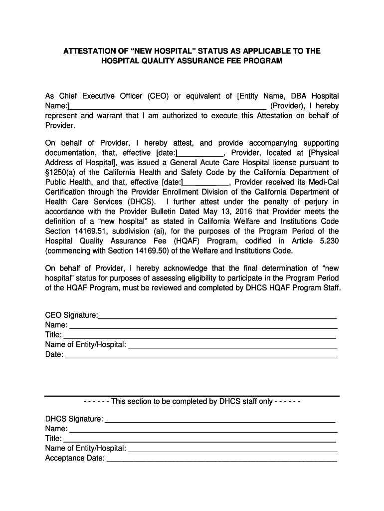 Fillable Online New Hospital Attestation Form Fax Email Print - pdfFiller