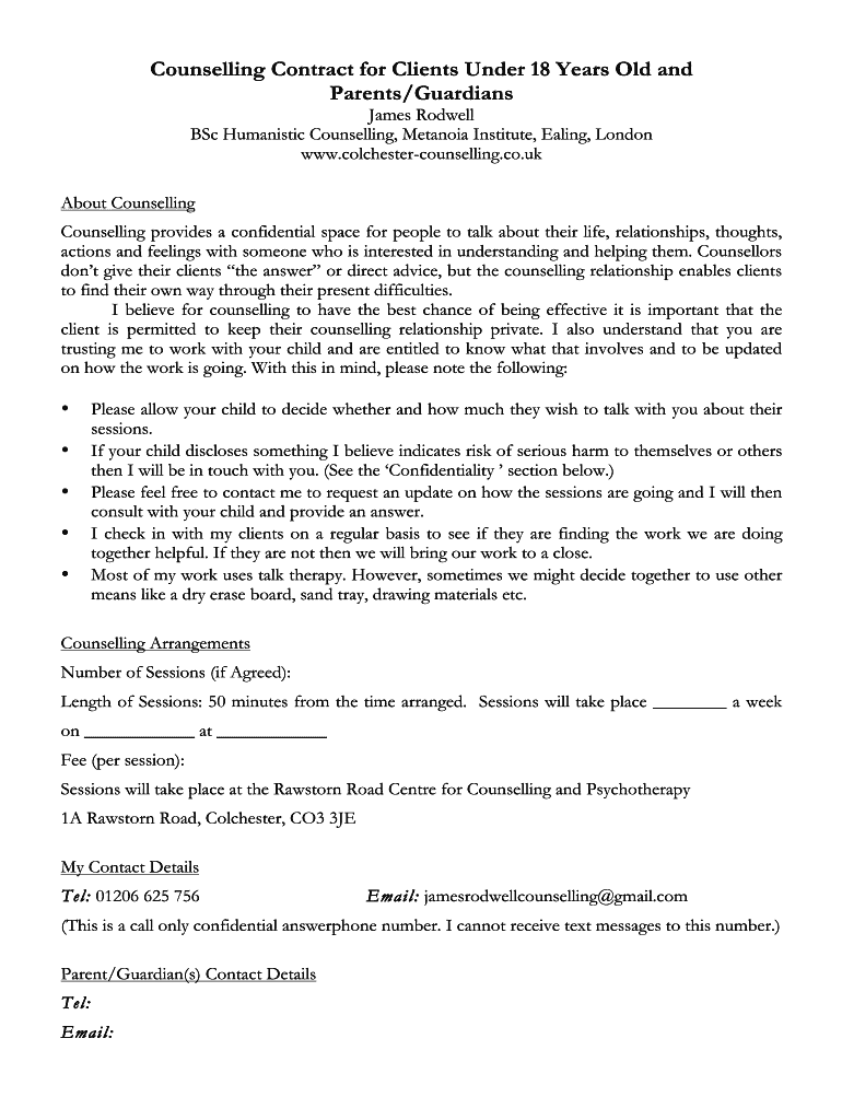 Counselling Contract Template Fill Online Printable Fillable Blank 