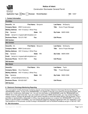 Fillable Online NOI Construction Stormwater General Permit Application ...