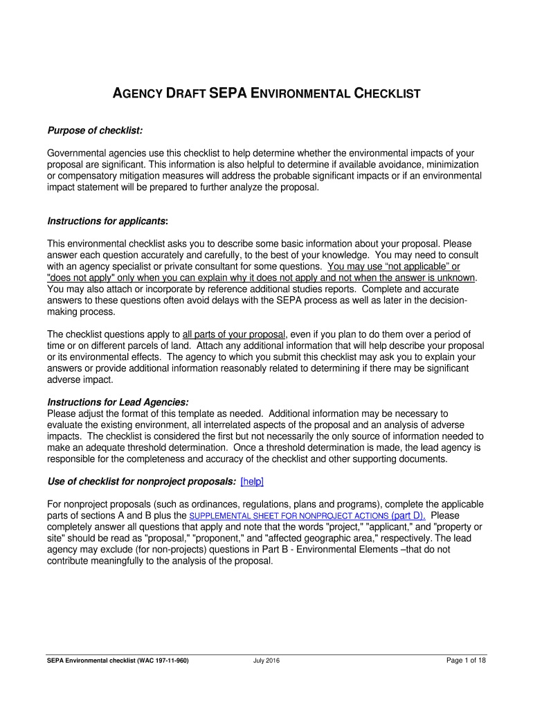 Fillable Online sepa environmental checklist - The Department of ...
