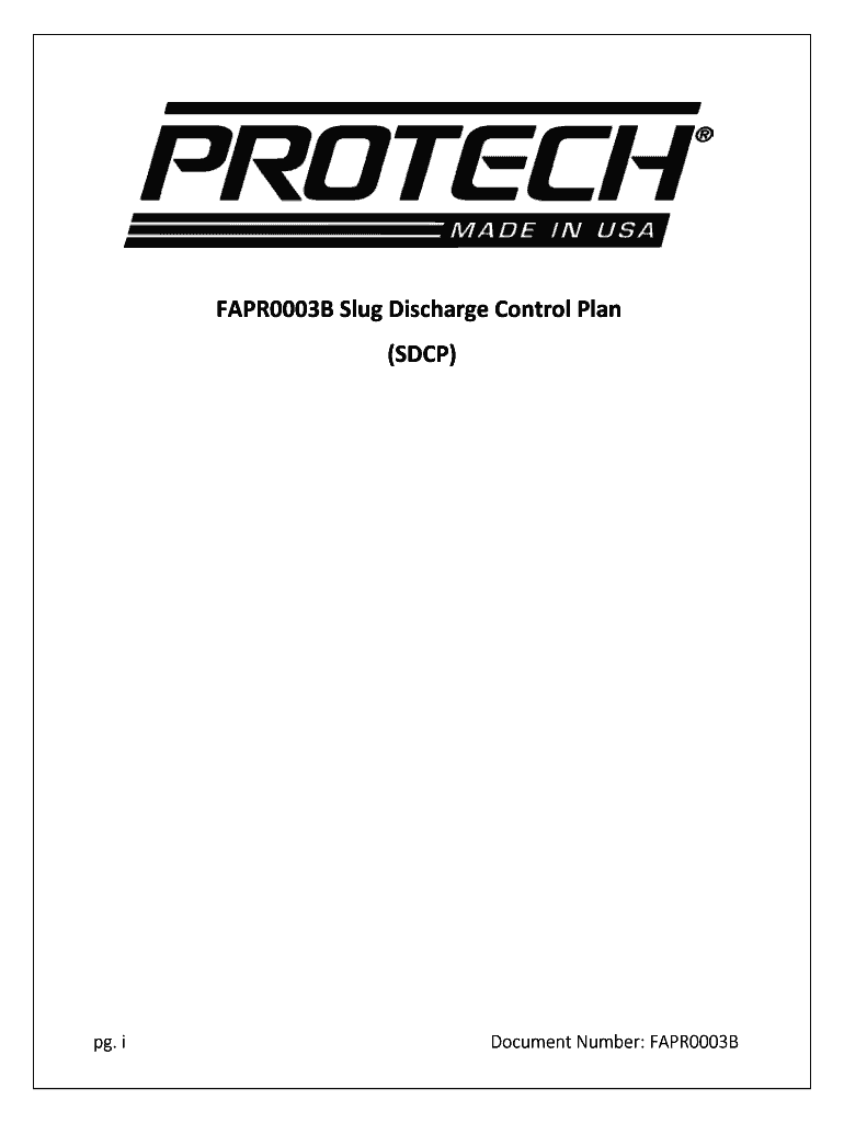 Fillable Online FAPR0003B Slug Discharge Control Plan (SDCP) Fax Email ...