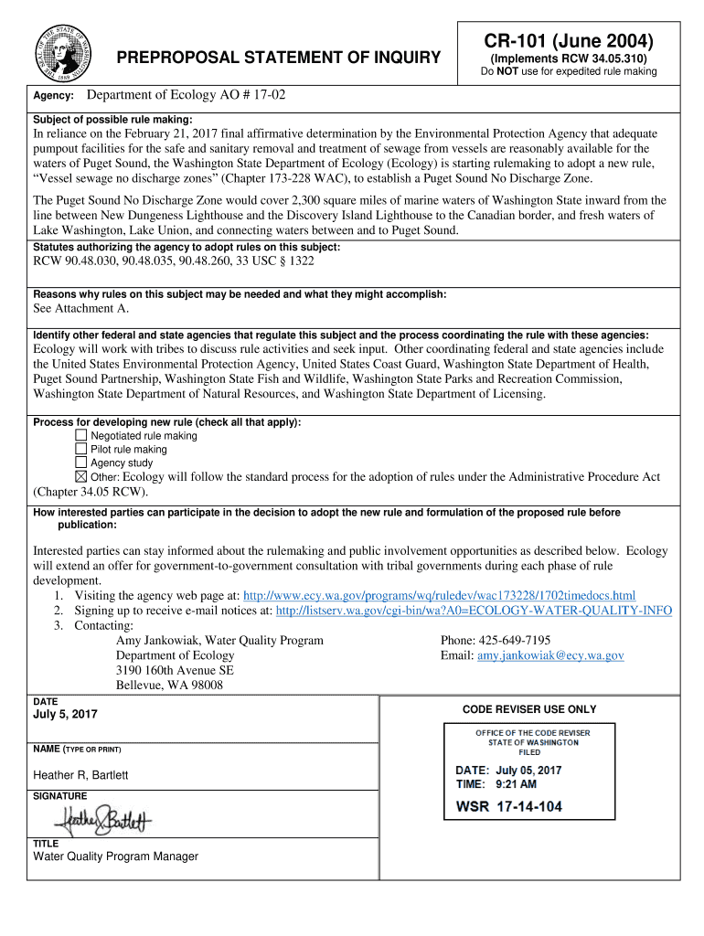 Fillable Online PREPROPOSAL (CR-101) Form. Rulemaking to establish ...