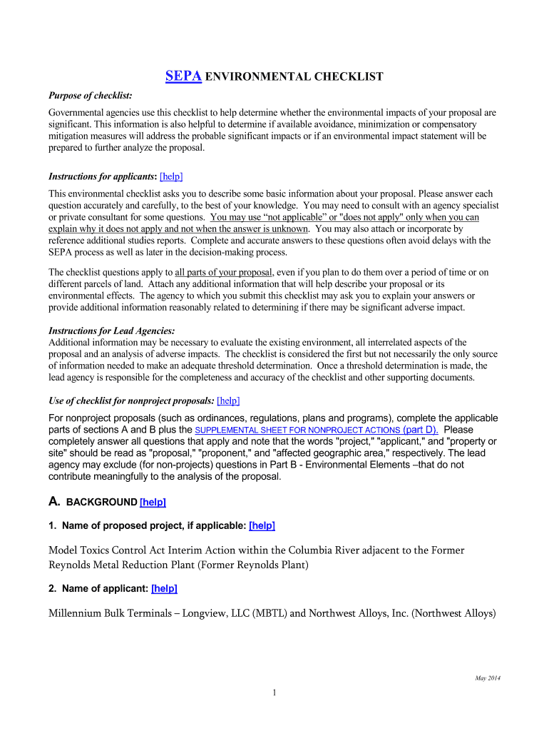 Fillable Online SEPA Checklist for Interim Action Fax Email Print ...