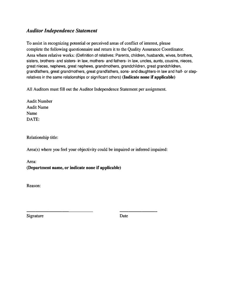 Fillable Online Auditor Independence Statement Fax Email Print - pdfFiller
