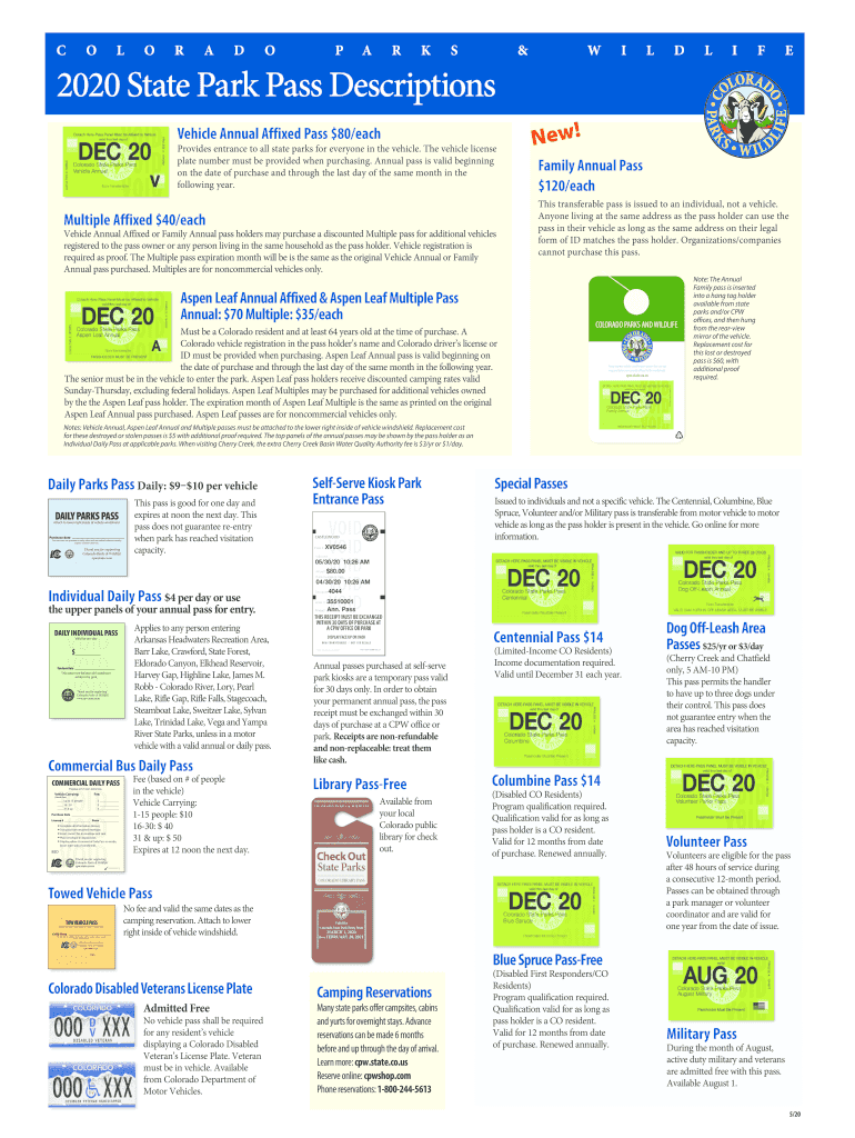Fillable Online 2020 Colorado State Park Pass Descriptions. 2020 ...