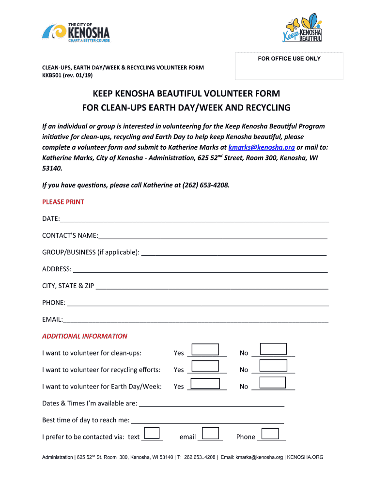 Fillable Online CLEAN-UPS, EARTH DAY/WEEK & RECYCLING VOLUNTEER FORM ...