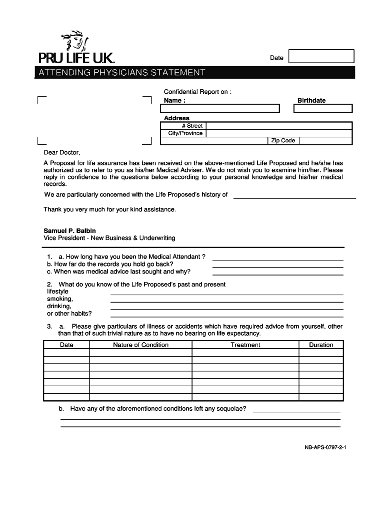 Fillable Online attending physician statement pru life uk Fax Email Print - pdfFiller