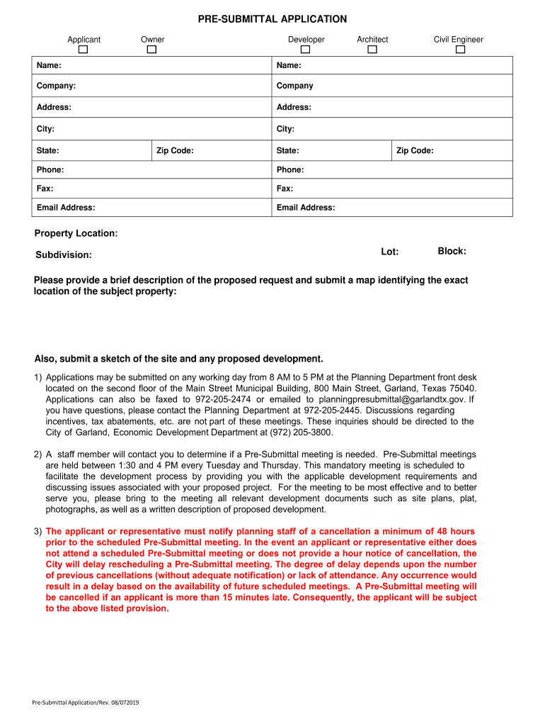 Fillable Online pre-submittal application form Fax Email Print - pdfFiller