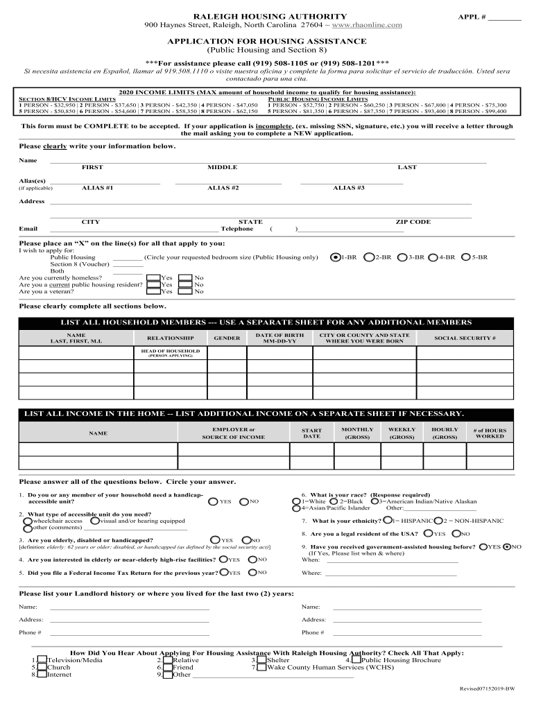 Fillable Online Raleigh Housing Authority, NCPublic Housing and Section ...