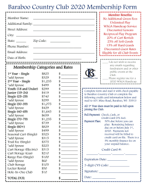Fillable Online Baraboo Country Club 2020 Membership Form Fax Email ...