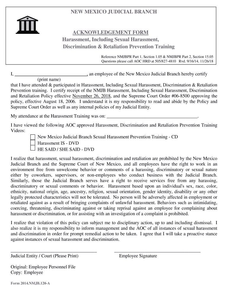 Fillable Online Harassment, Discrimination, & Retaliation Acknowledgement Form Fax Email Print ...