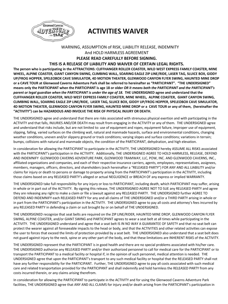 Fillable Online ACTIVITIES WAIVER Fax Email Print - pdfFiller