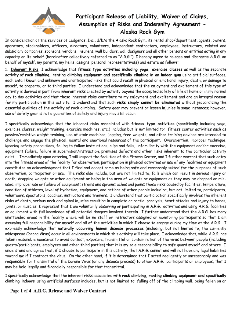Fillable Online PARTICIPANT AGREEMENT RELEASE OF LIABILITY, WAIVER OF ...