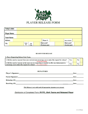 Fillable Online RVYFL Release Form Fax Email Print - pdfFiller
