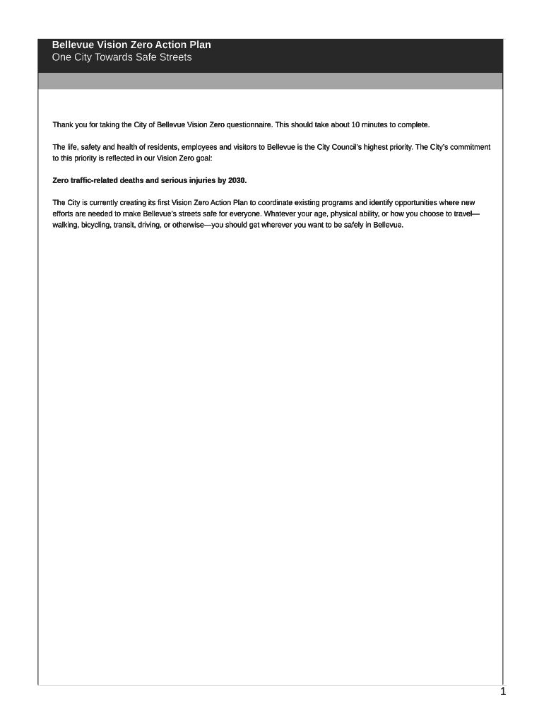 Fillable Online Bellevue Vision Zero Action Plan - City of Bellevue Fax ...