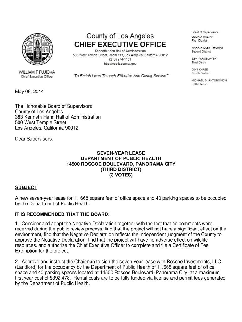 Fillable Online file lacounty A new seven-year lease for 11,668 square ...