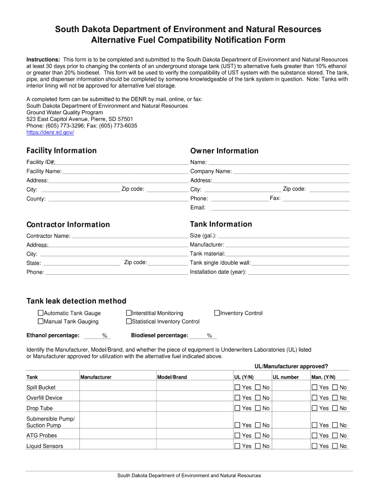 Fillable Online denr sd UST alternative fuel compatibility form - SD ...