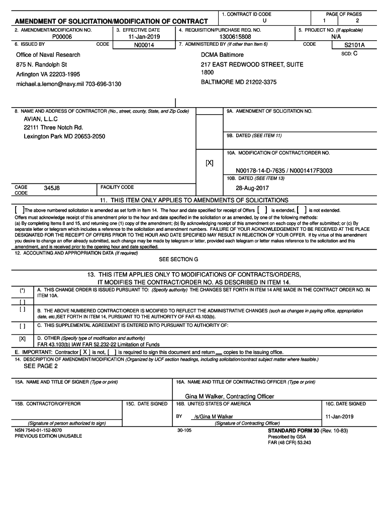 Fillable Online amendment of solicitation/modification of contract ...