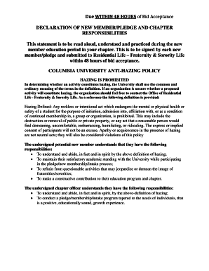 Fillable Online DECLARATION OF NEW MEMBER AND CHAPTER RESPONSIBILITIES ...